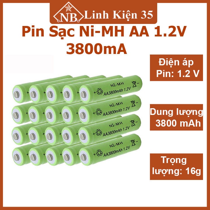 Pin sạc Ni-MH AA 1.2V 3800mA thường dùng cho đèn pin len, pin máy ảnh ...