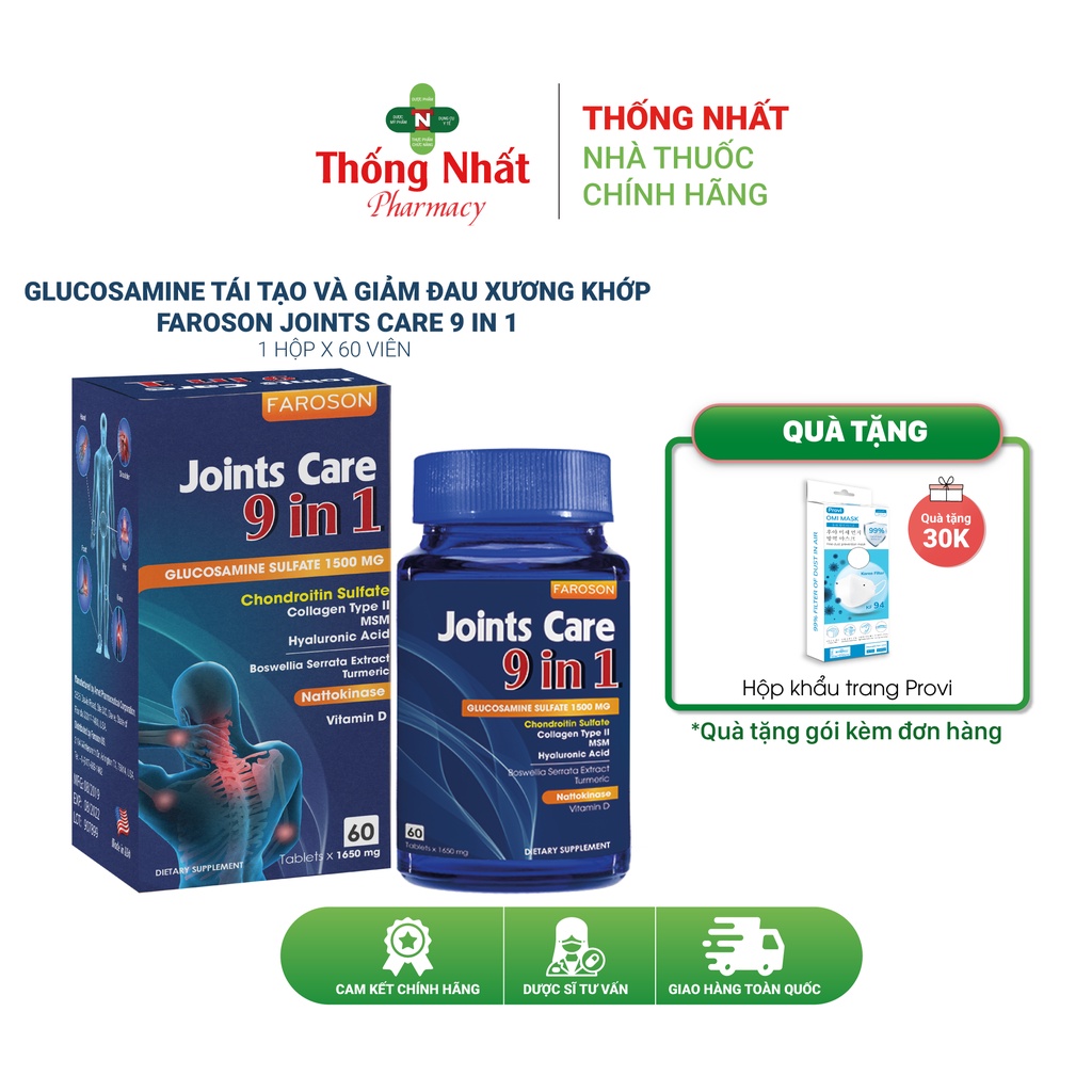 Viên uống Glucosamine tái tạo và giảm đau xương khớp Faroson Joints Care 9 in 1 hộp 30 viên ...