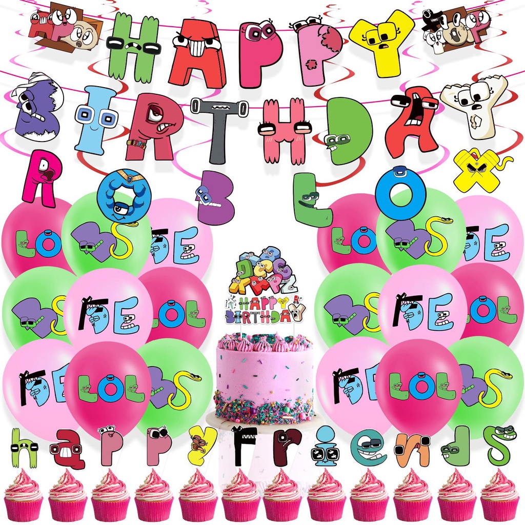 Alphabet Lore Theme Party Supplies Balloon Pull Flag Banner Cake Topper ...