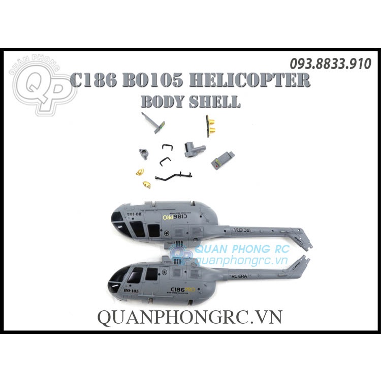 Bộ Vỏ Canopy Máy Bay Trực Thăng C186 PRO BO105 Body Shell (Xám/Cam ...