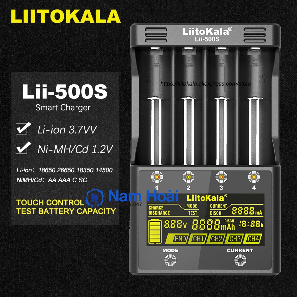Bộ sạc và test pin đa năng Liitokala Lii-500s Pin NiMH Lithium 18650 3 ...