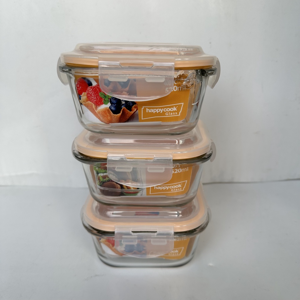 Bộ 3 Hộp Thủy Tinh Hình Vuông 520ml Kèm Túi Giữ Nhiệt Happy Cook Glass HCG-03SHM | Shopee Việt Nam