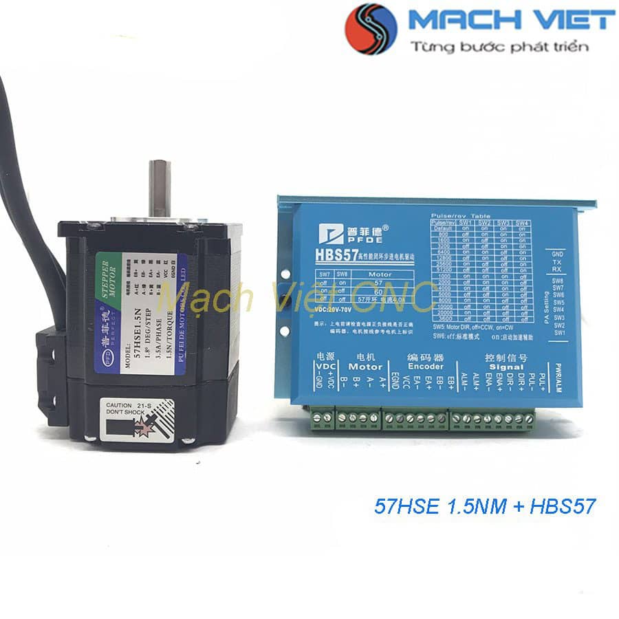 Bộ động cơ Hybrid servo 1.5Nm 57HSE1.5N + driver HBS57 tặng kèm cáp ...