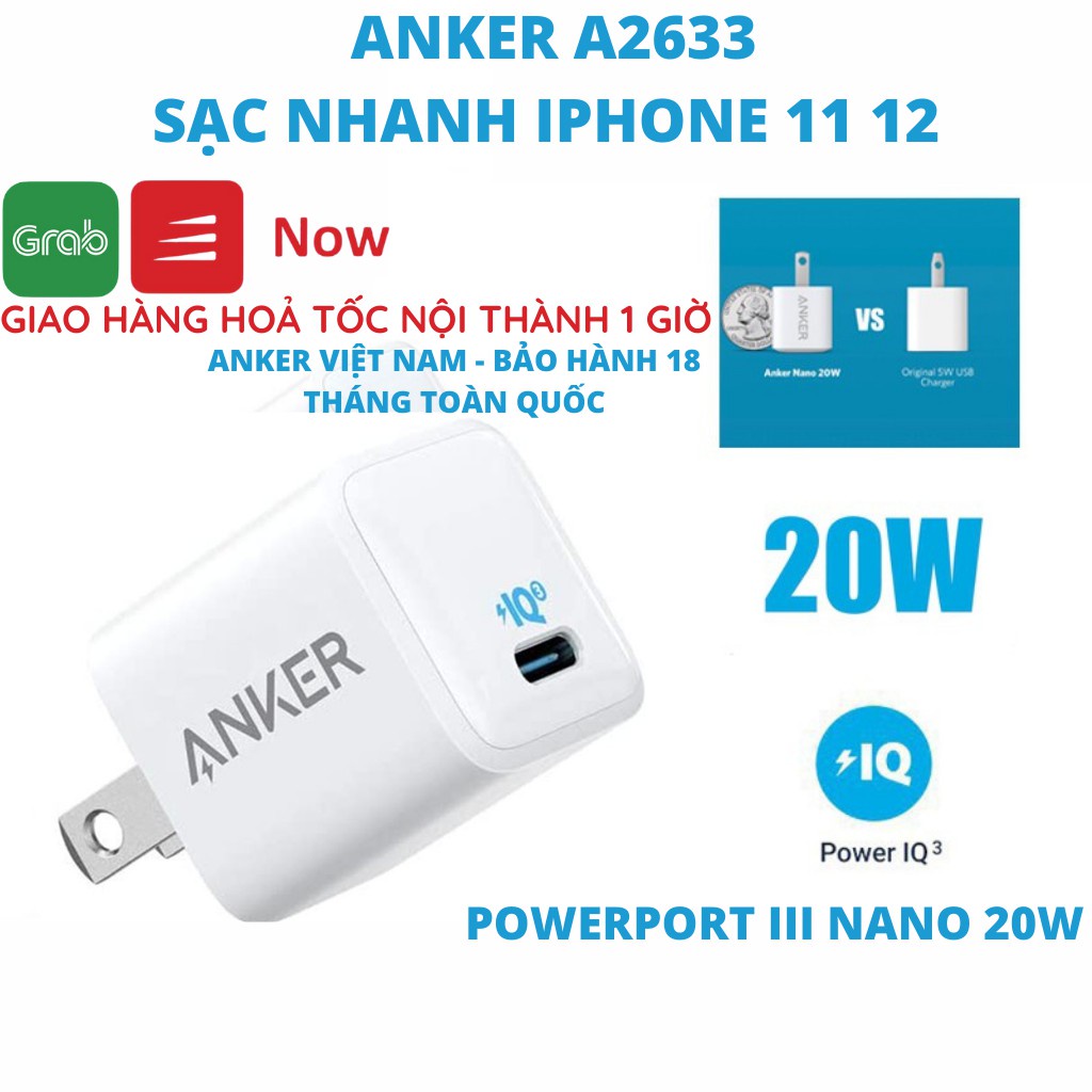 Củ sạc siêu nhanh mini Anker PowerPort 20W PD Nano - Mã A2634 Sạc nhanh 20W/Anker Powerport III ...