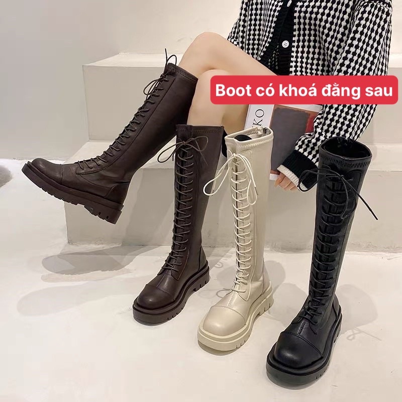 Sẵn Giày Bốt Boot Cao Cổ Đùi Nữ Da Lì Trơn Gót Vuông Cao Hàng Quảng ...