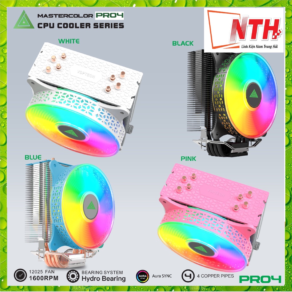 Fan PRO4 LED ARGB(Tản 4U, Fan 12cm, Đen, Trắng, Hồng, Xanh, Full Socket ...