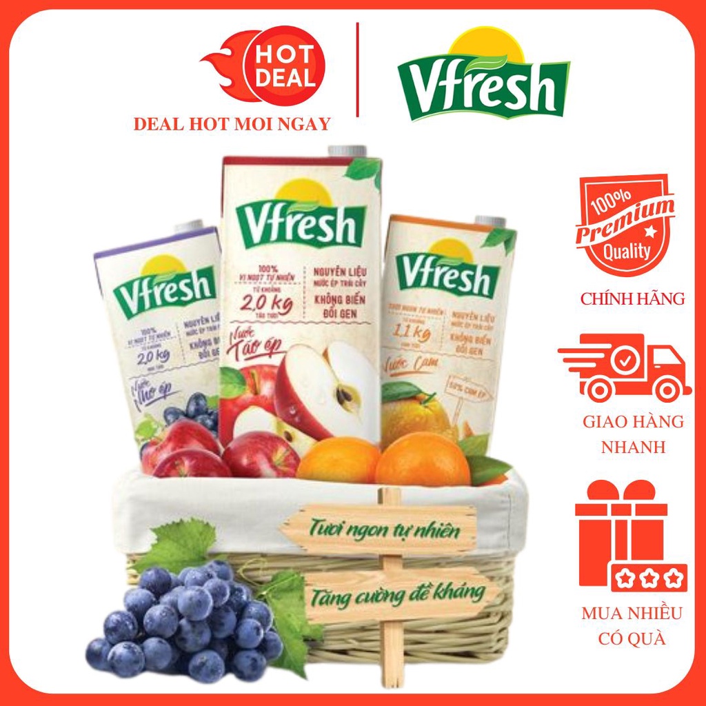 [VỊ MỚI] Nước Ép Trái Cây VFRESH Lựu Táo/Kiwi/Nho/Táo/Cam/Ổi Hộp 1L ...