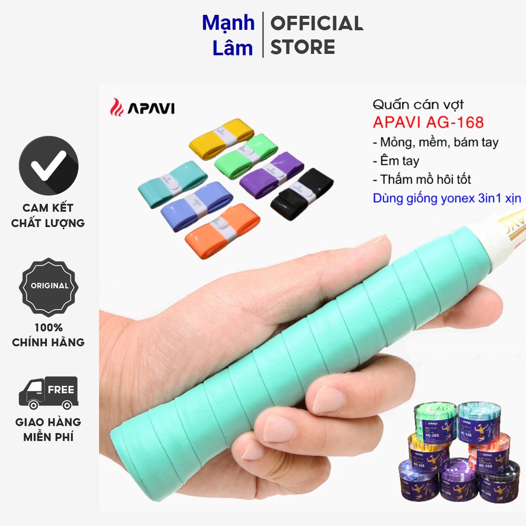 Quấn cán vợt cầu lông Apavi AG-168 nhiều màu, loại mỏng bám tay, giống Yonex 3 in 1 chính hãng ...