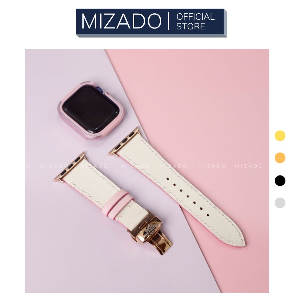 Dây da thủ công Swift Trắng Viền Hồng dành cho đồng hồ iWatch, đồng hồ ...