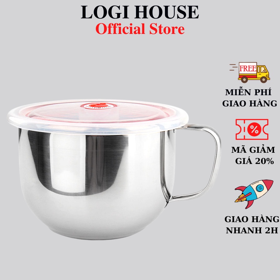 Ca mì inox dạng tô 1200ml 15cm có nắp đậy kín hỗ trợ giữ nhiệt và khoen ...