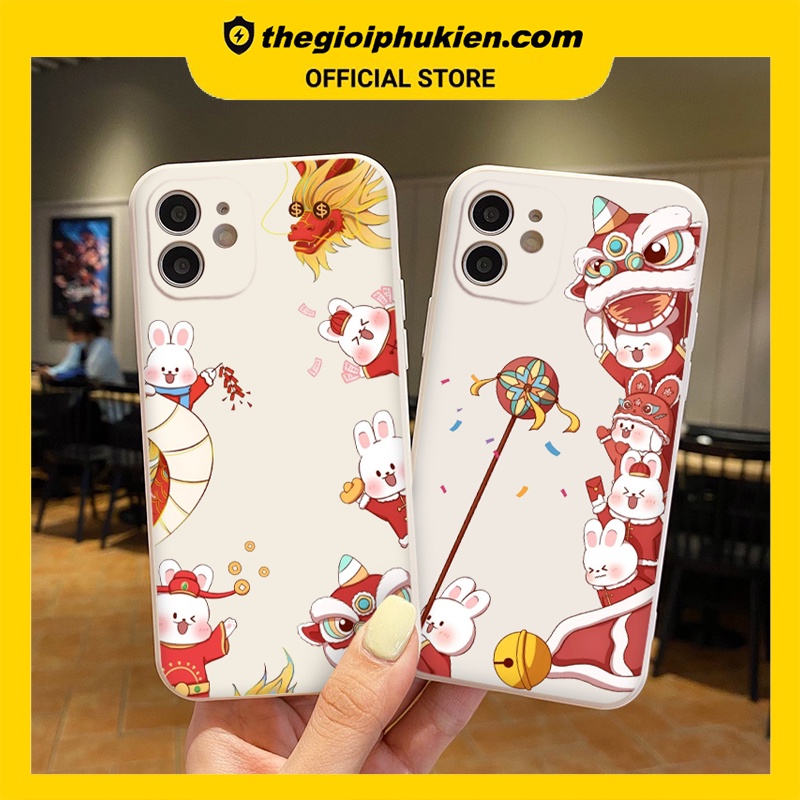 Ốp iphone - Ốp lưng iphone cạnh vuông bảo vệ camera Thỏ chúc tết dành ...