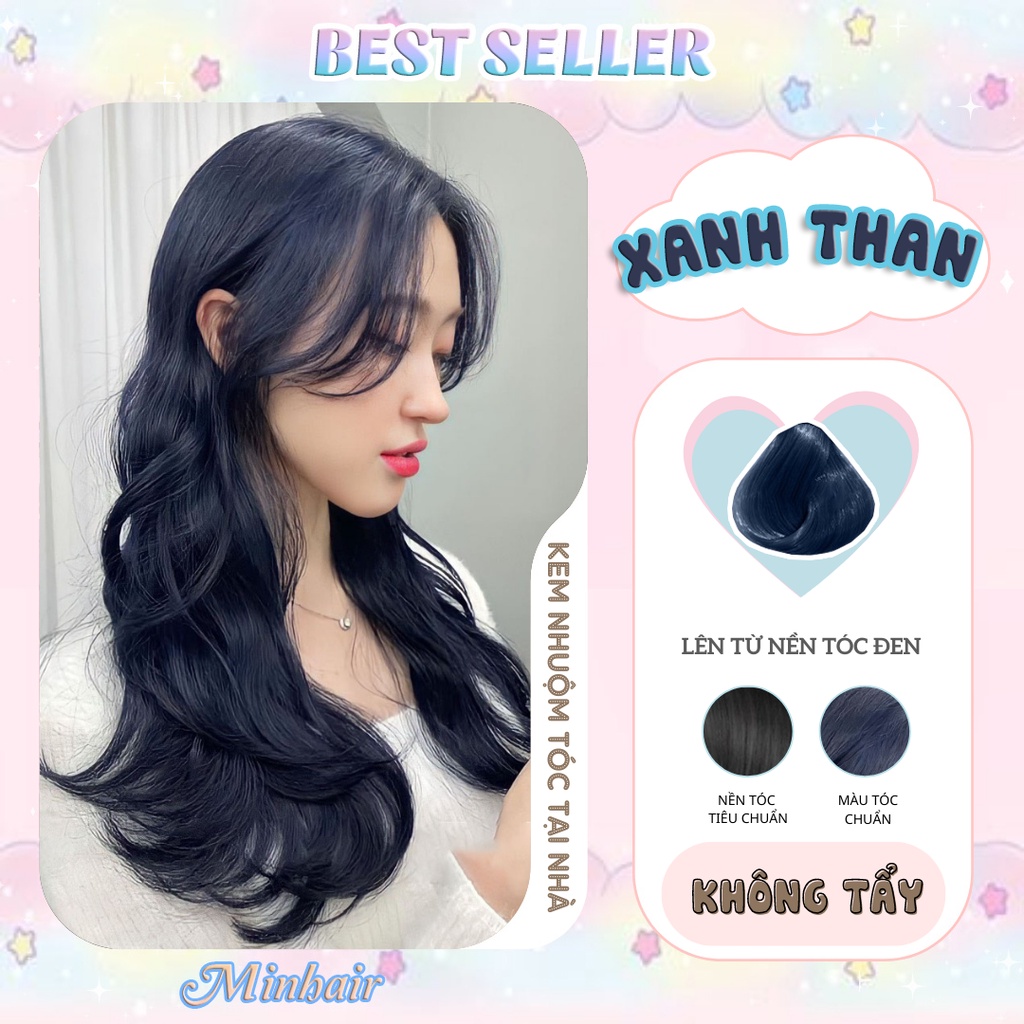 Thuốc nhuộm tóc Xanh, Thuốc nhuộm tóc Xanh Than, MINHAIR, tặng kèm oxy trợ dưỡng và bao tay ...