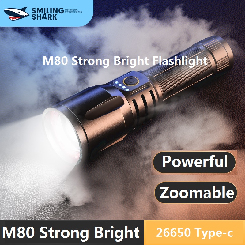 Đèn pin Smiling Shark M80 10000LM SD-7008 siêu sáng chống thấm nước có thể sạc lại 26650 Type c ...
