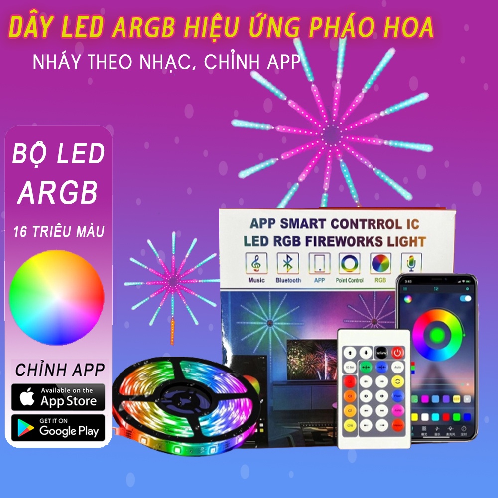 [S028] Dây Led ARGB Hiệu Ứng Pháo Hoa 16 Triệu Màu Nháy Theo Nhạc, Kết ...