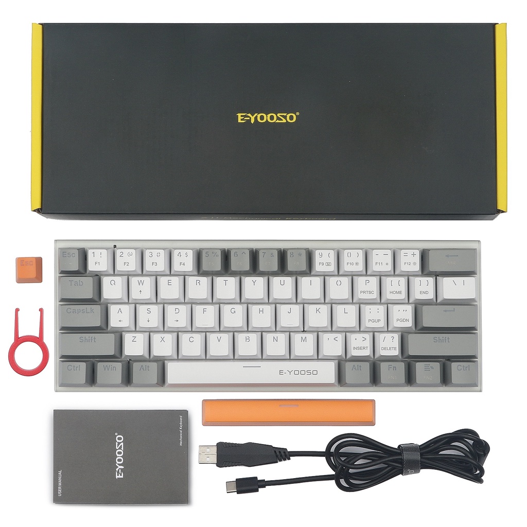 Bàn phím cơ E-YOOSO Z11 60% Mini 61 phím có HOTSWAP, dây cáp type C tháo rời được, nhỏ gọn dễ ...