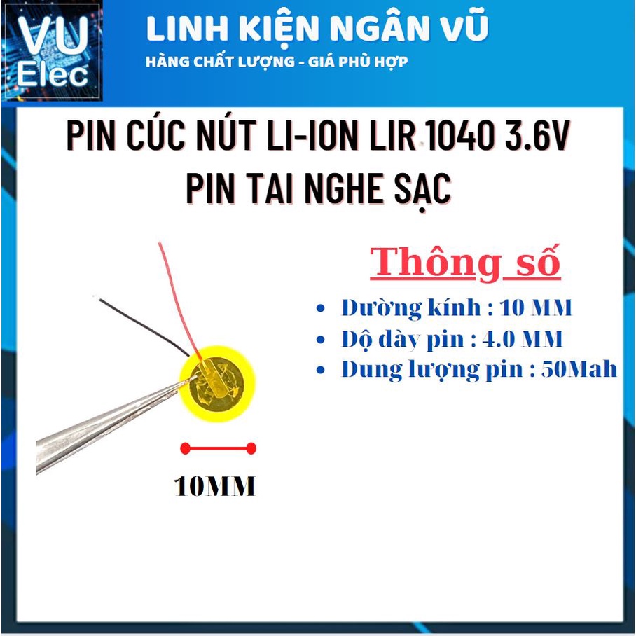 P1040 LIR1040 3.6V 50mAh pin cúc thay thế cho tai nghe Bluetooth, máy ...