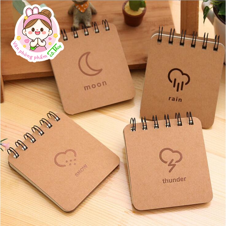 Sổ tay mini bìa craft, sổ note lò xo bỏ túi phong cách vintage 8,5x9 ...