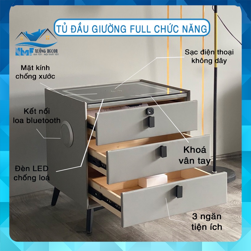 ( CÓ LÀM THEO YÊU CẦU)Tủ Tab Đầu Giường Khoá Vân Tay NHAF Full Chức ...