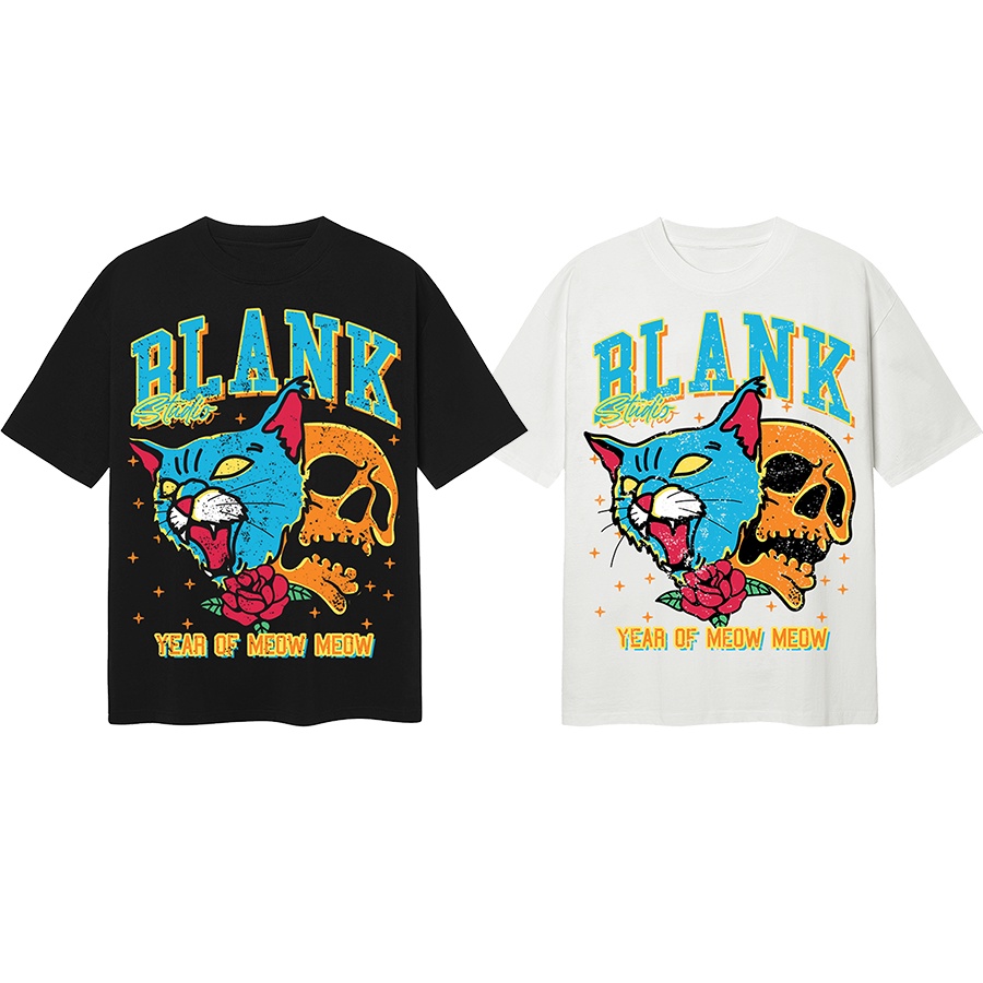 BLANK | Áo Thun YEAR OFF THE MEOW Tay Lỡ Unisex - Đen/Trắng Cổ Tròn ...