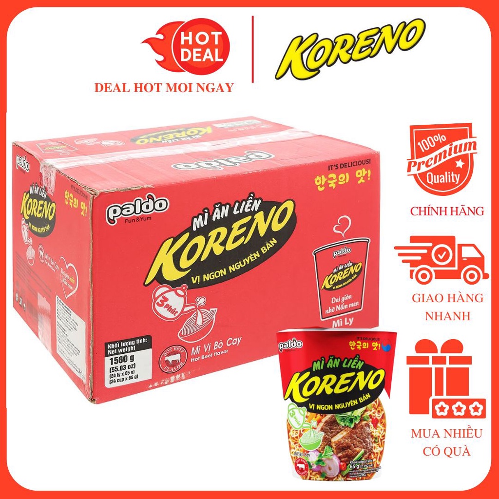 Thùng 24 Ly Mì Koreno Vị Bò Cay Ly 65G | Shopee Việt Nam