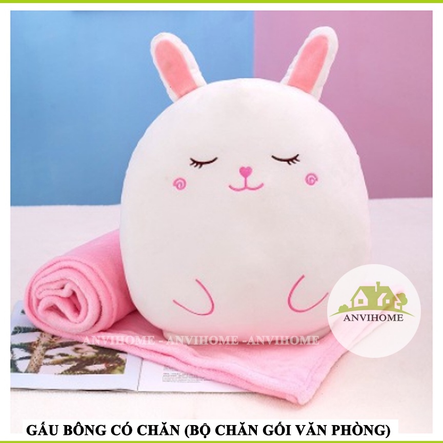 Bộ chăn mền gối ngủ văn phòng 3 trong 1 hình thú béo ANVIHOME đáng yêu ...