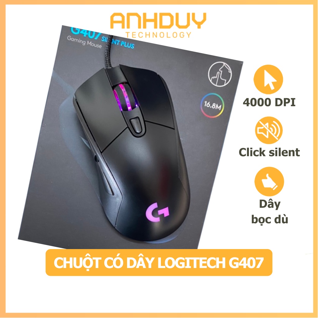 Chuột máy tính có dây Logitech G407 OEM dây bọc dù click silent Led 7 ...