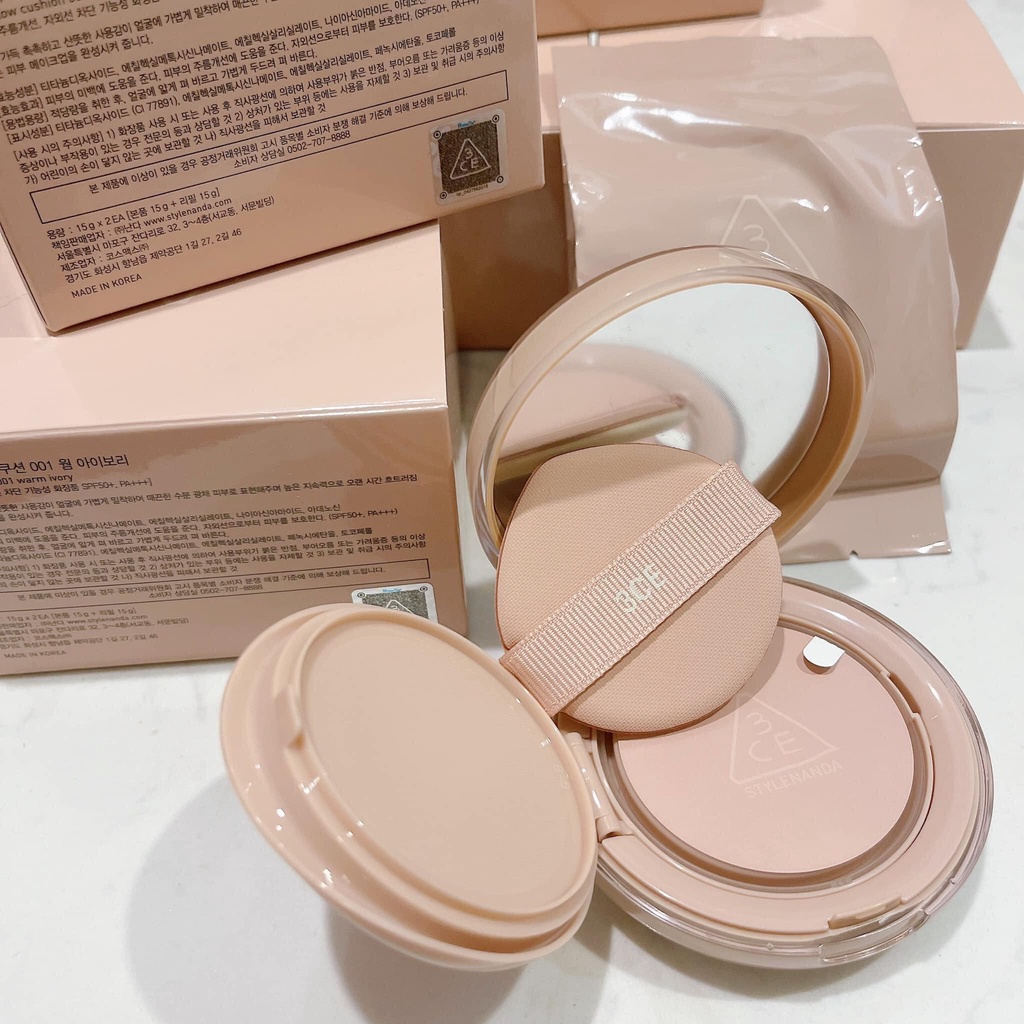 Phấn Nước 3CE Glow Cushion SPF50+ PA+++ 15g [Nguyên Set kèm 1 Lõi ...