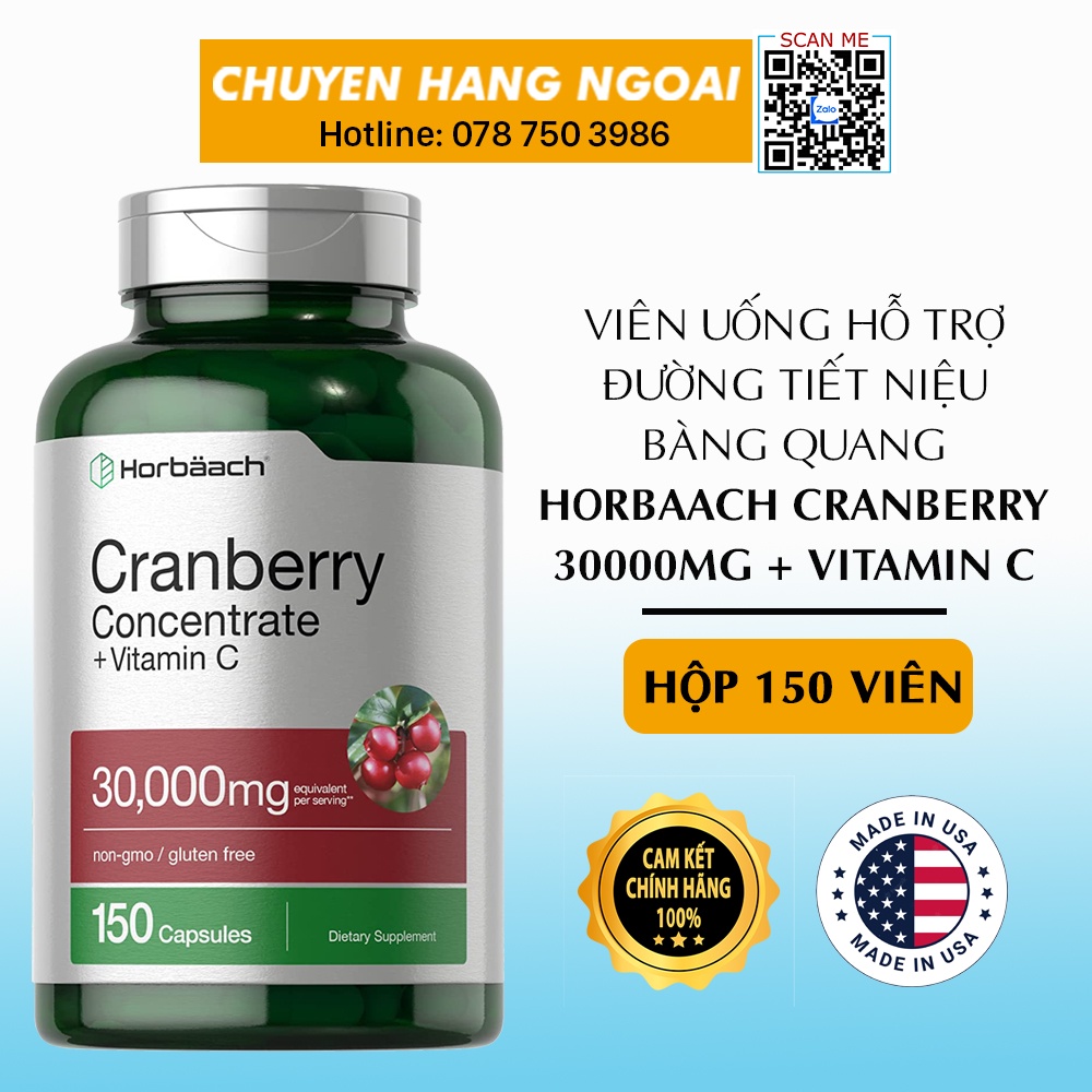 Viên uống hỗ trợ tiết niệu và bàng quang Horbaach Cranberry 30000mg ...
