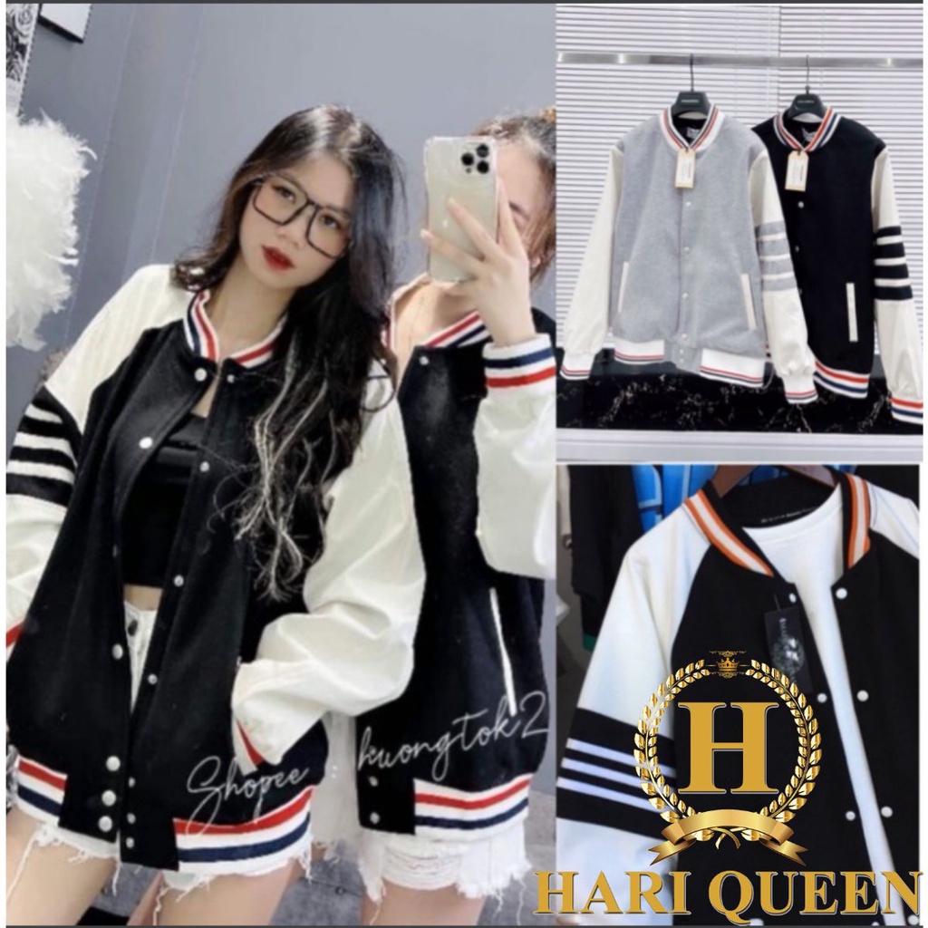 Áo khoác bomber Thom viền tay 2 màu Đen - Xám mẫu hot 2022 HARIQUEEN | Shopee Việt Nam