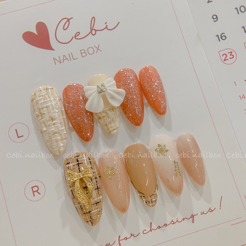 Móng úp thiết kế c179 kẻ dạ mùa đông tone nâu cebi.nailbox | Shopee ...