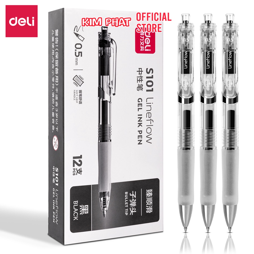Bút bi nước mực gel Deli S101 văn phòng sinh viên ngòi 0,5mm mực đen ...