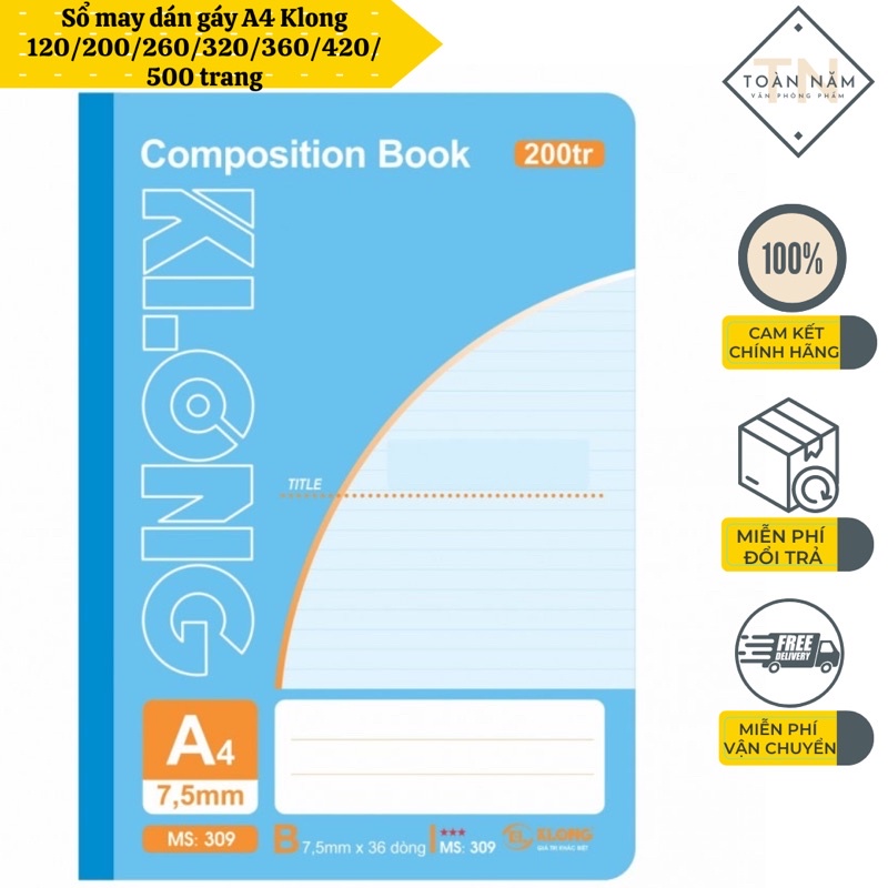 Sổ may dán gáy A4 Klong (120/200/260/320/360/420/500 trang) Vở Kẻ Ngang ...