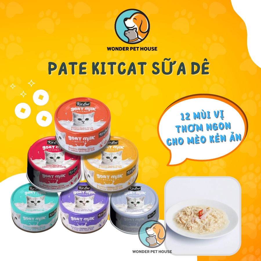 Pate Kitcat cho mèo sữa dê Goat milk 12 mùi vị thơm ngon cho mèo lon ...