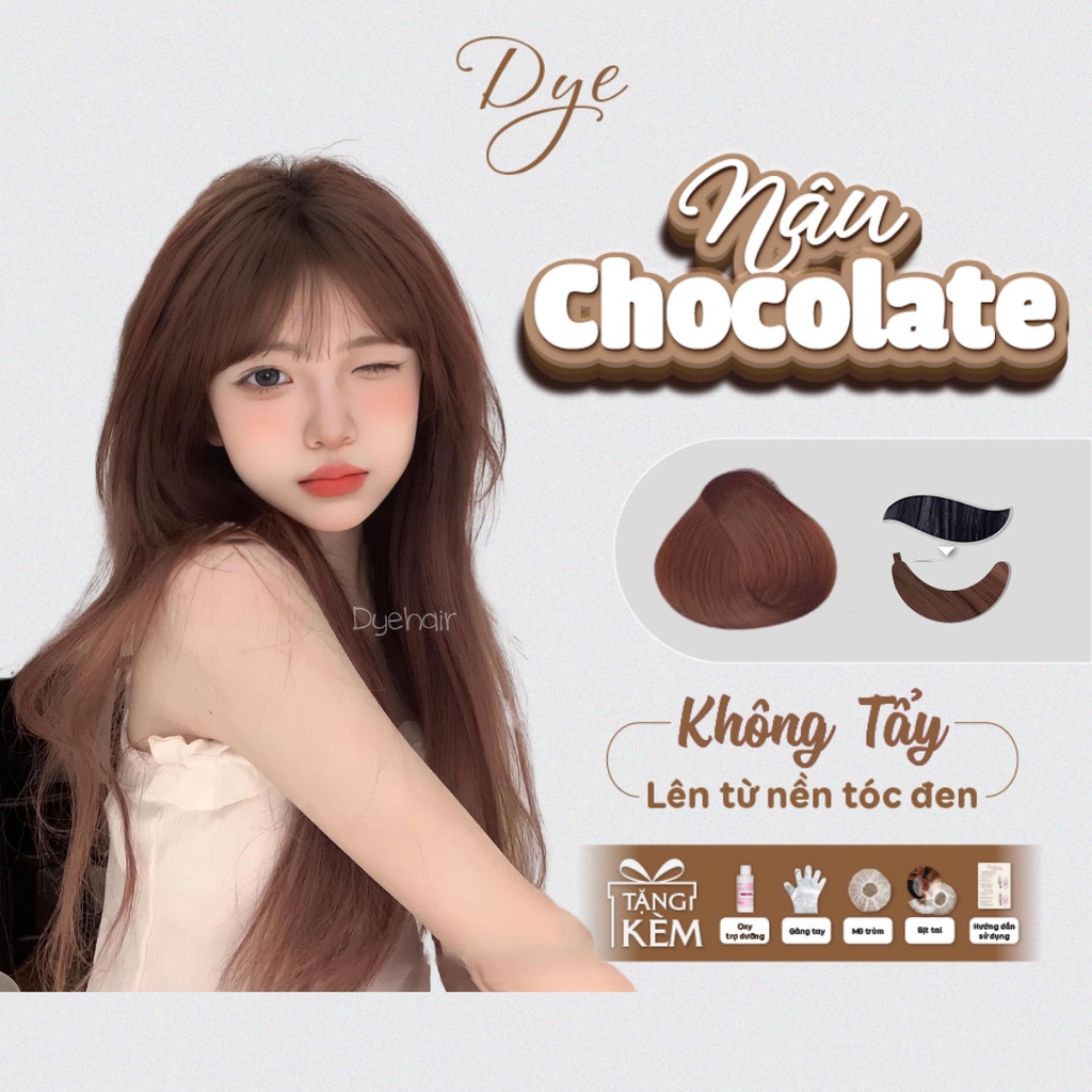 Thuốc nhuộm tóc, thuốc nhuộm tóc NÂU CHOCOLATE - DYE.HAIR, tặng kèm oxy ...