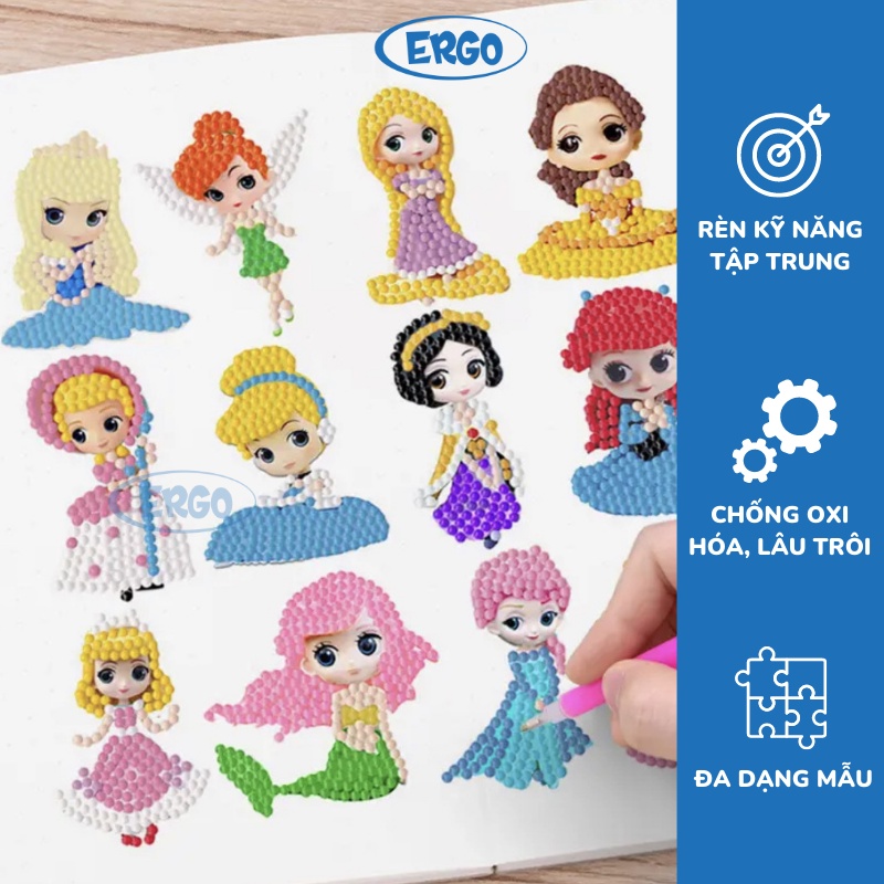 Tranh đính đá mini nhỏ cho bé, tranh đá tự đính tự làm hình công chúa ...