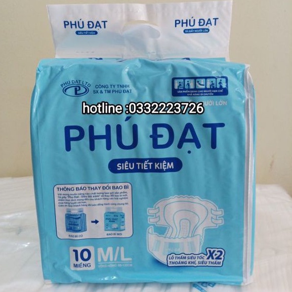 Bỉm dán phú đạt dành cho người già (1gói 10 miếng) siêu thấm hút kháng ...