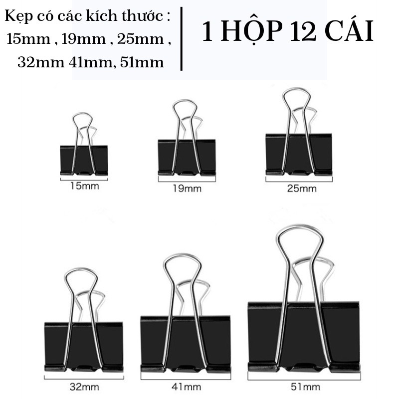 Kẹp bướm - Kẹp giấy Slecho/Echo 15mm, 19mm, 25mm, 32mm, 41mm, 51mm ( Hộp 12 cái ) | Shopee Việt Nam