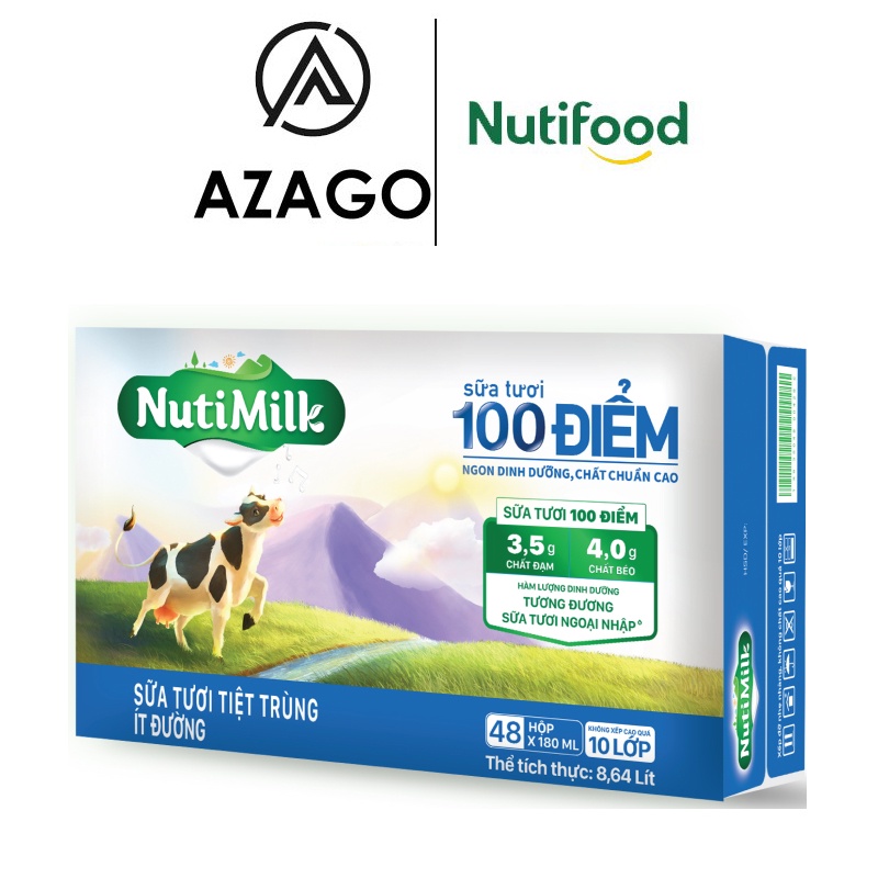 Thùng 48 Hộp NutiMilk Sữa tươi 100 điểm - Sữa tươi tiệt trùng Ít đường ...