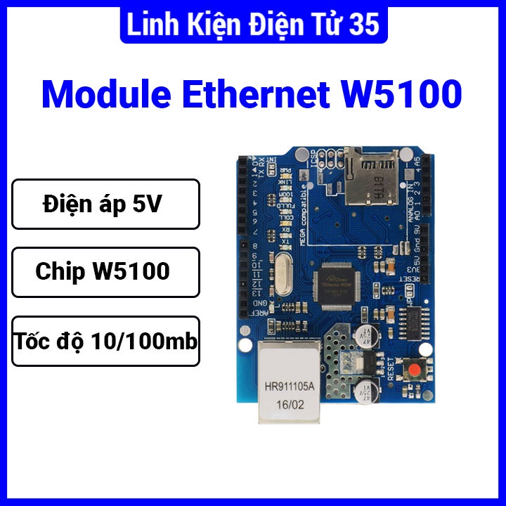 Module Ethernet Shield W5100 Wiznet chất lượng cổng SPI điện áp 5VDC ...