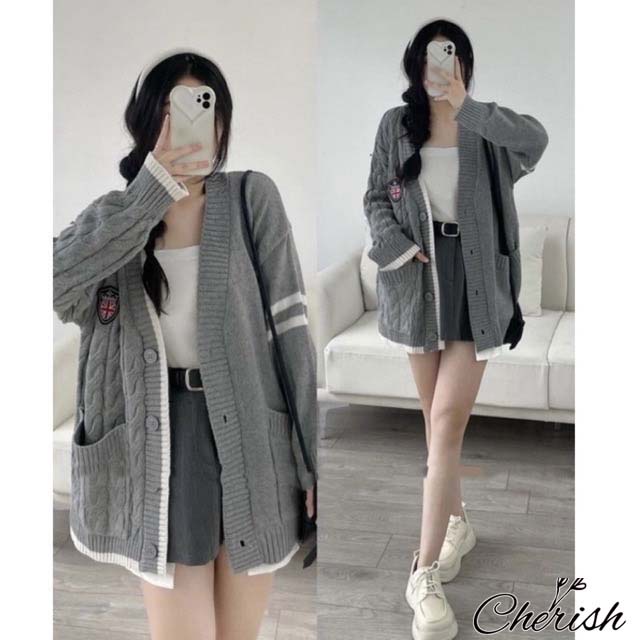 Áo cardigan len xám nữ huy hiệu chất dày dặn Cherish - CD01 | Shopee ...