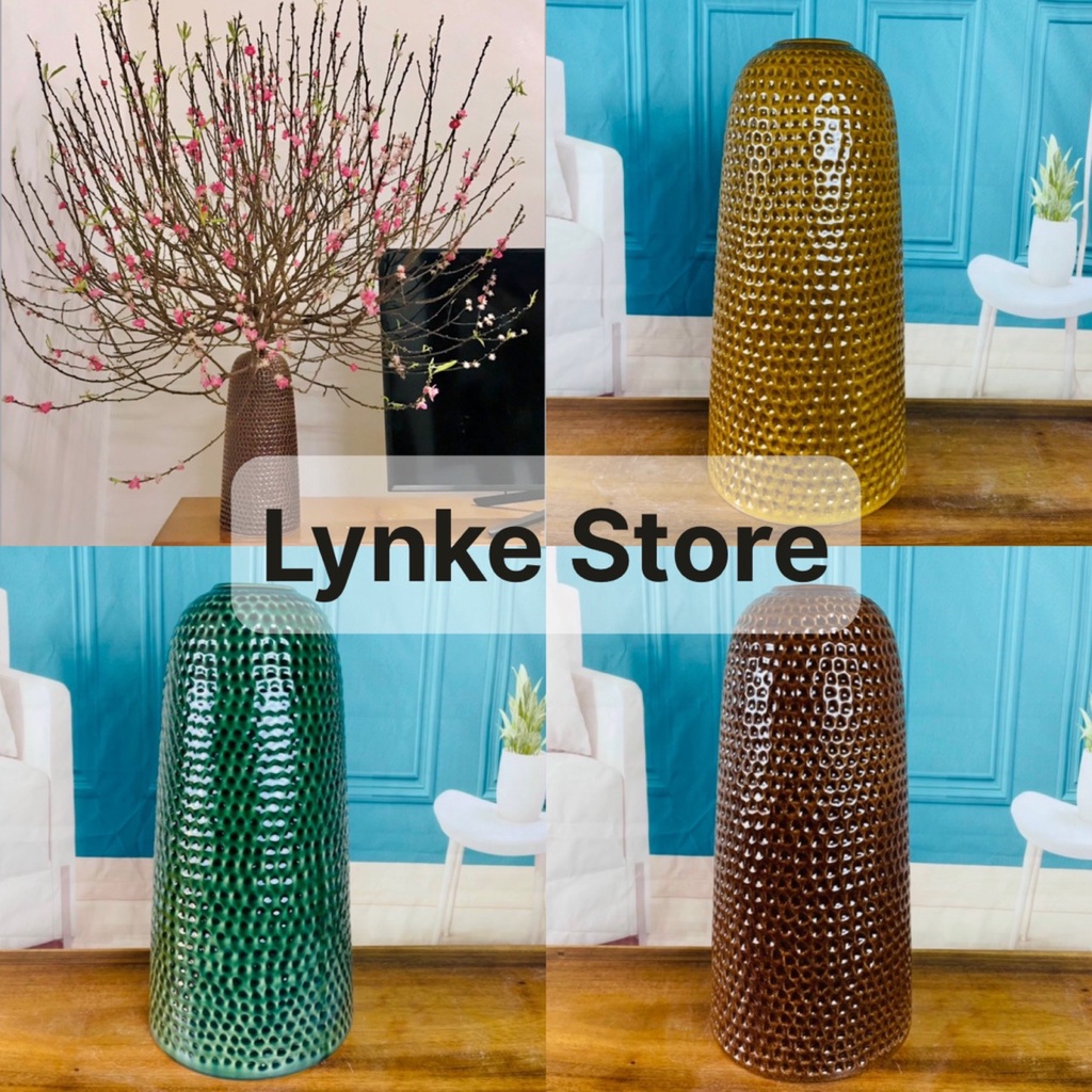 Bình Hoa Lọ Hoa Dáng Chuông Tổ Ong Men Hỏa Biến Cắm Đào Huyền, Cành Lê ...