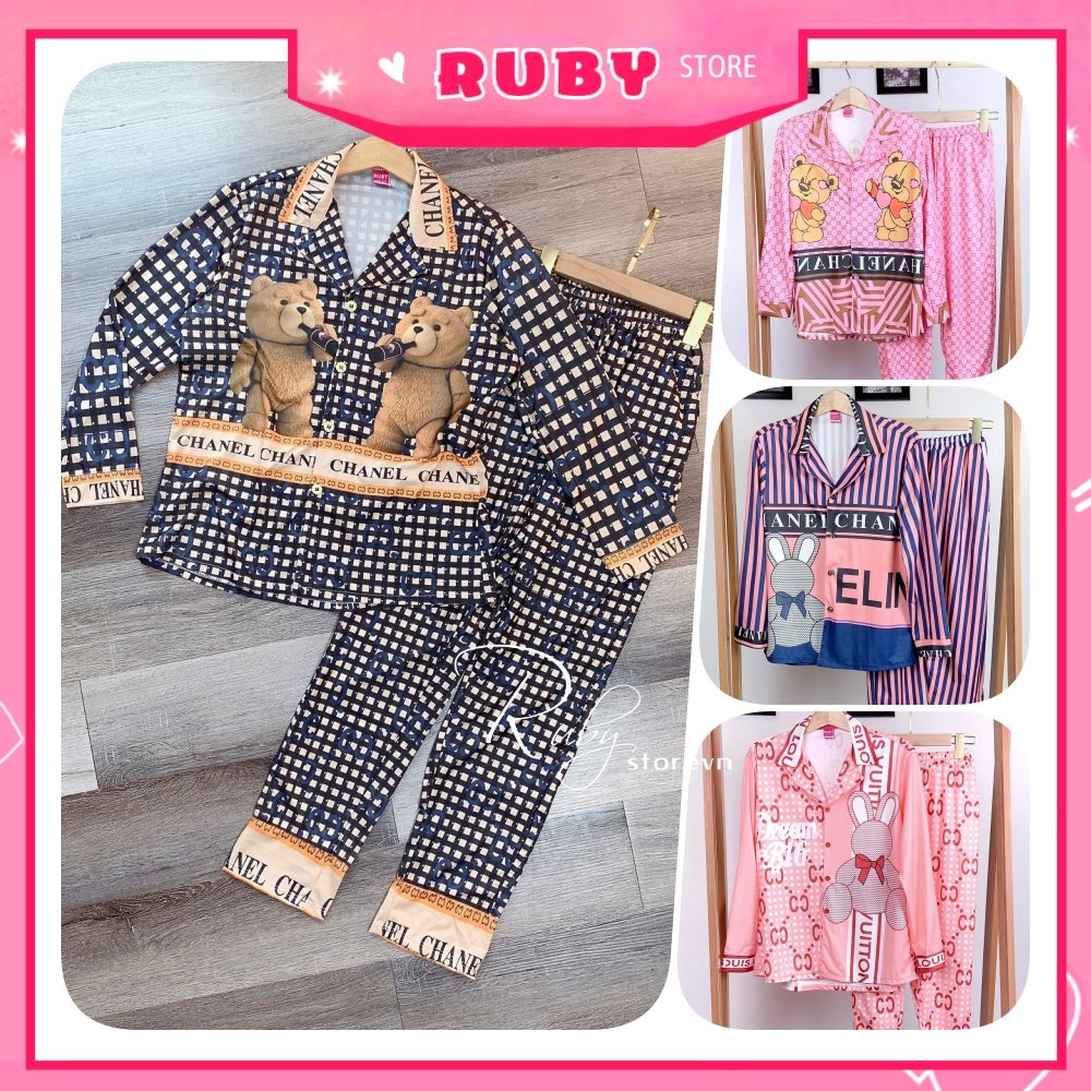 Đồ bộ pijama tay dài mẹ và bé size đến 70kg chất thun mêm mát in hình ...