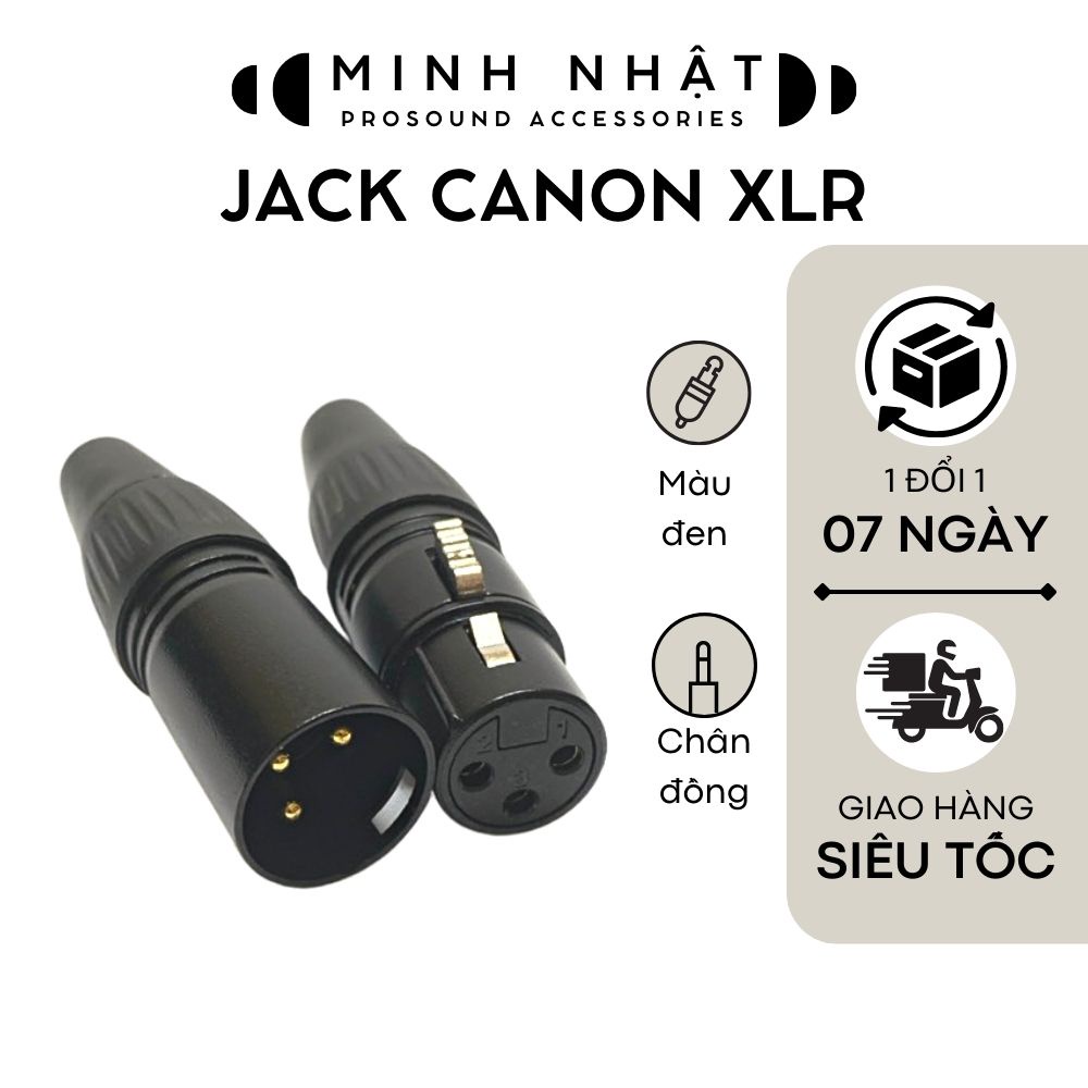 Jack Canon XLR Đực - Cái vỏ kim loại màu đen, chân kết nối bằng đồng ...