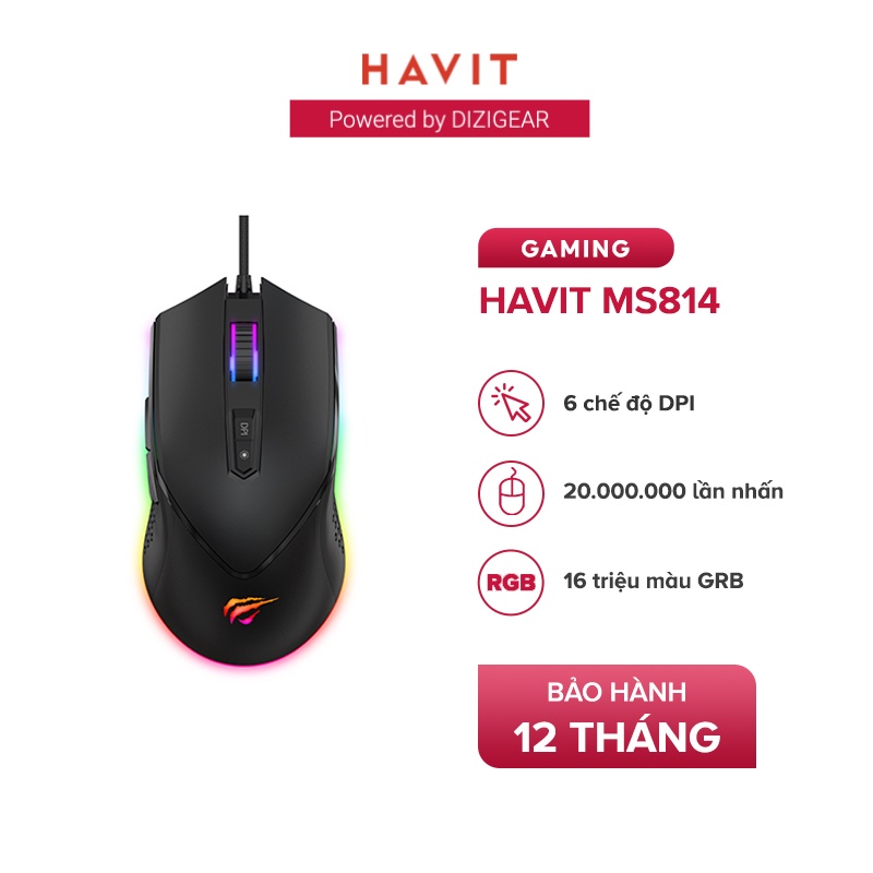 Chuột Gaming HAVIT MS814, 16 Triệu Màu RGB, 6 Chế Độ DPI, Tích Hợp 7 ...