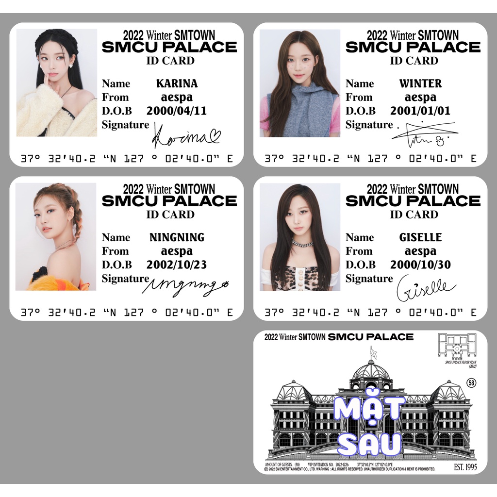 Set 4 thẻ card nhựa A e s p a - SMCU Palace ID card in 2 mặt bo góc có ...