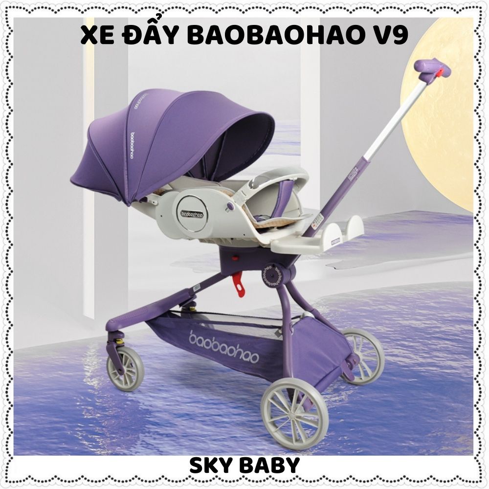 Xe đẩy gấp gọn V9 baobaohao có kèm đệm mái che xe có giảm sóc cho bé từ ...