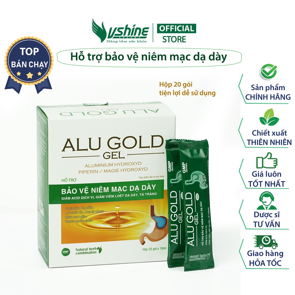 Gel Alu Gold Vshine hỗ trợ bảo vệ niêm mạc dạ dày Hộp 20 gói | Shopee ...