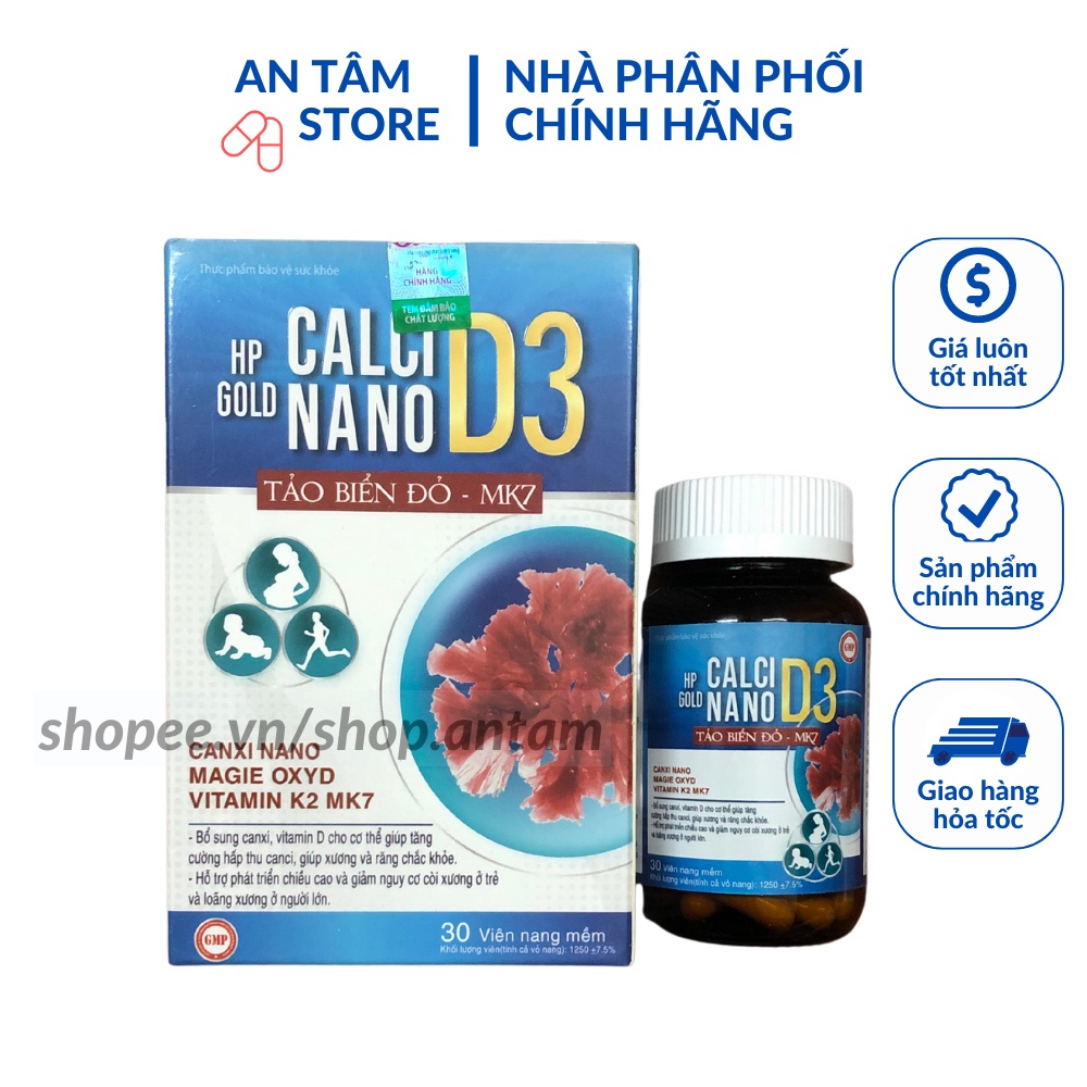 Hp Gold Calci Nano D3 Tảo Biển Đỏ K2 Bổ sung canxi, chống còi xương, loãng xương, phát triển ...