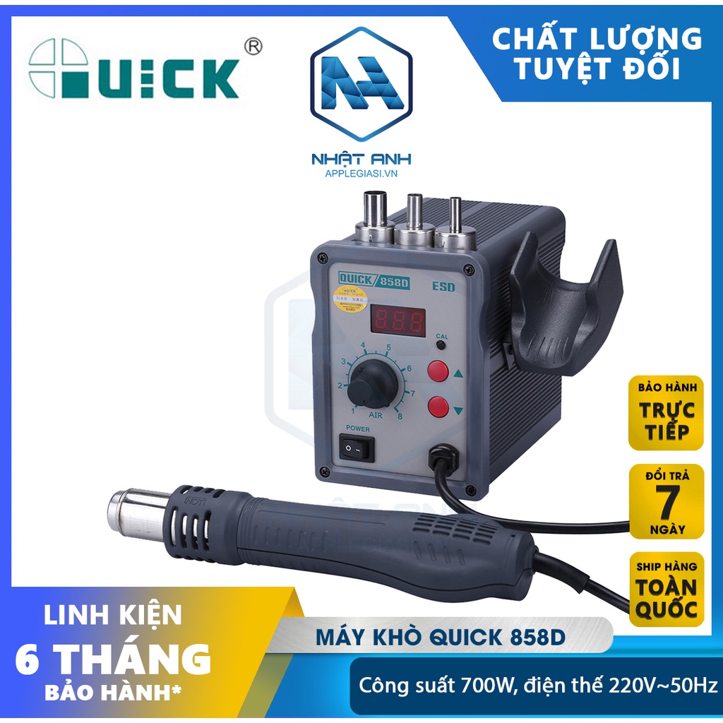Máy khò QUICK 858D có thể điều chỉnh nhiệt, công suất 700W, điện thế 220V, tự động tắt nguồn khi ...