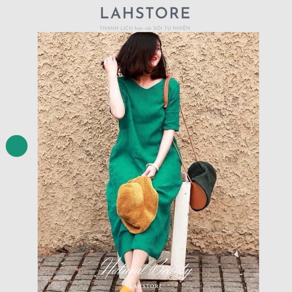 Đầm Linen Suông Lahstore Dáng Dài Cổ Tròn Tay Lỡ 2 Cổ Tim Xanh Shopee Việt Nam